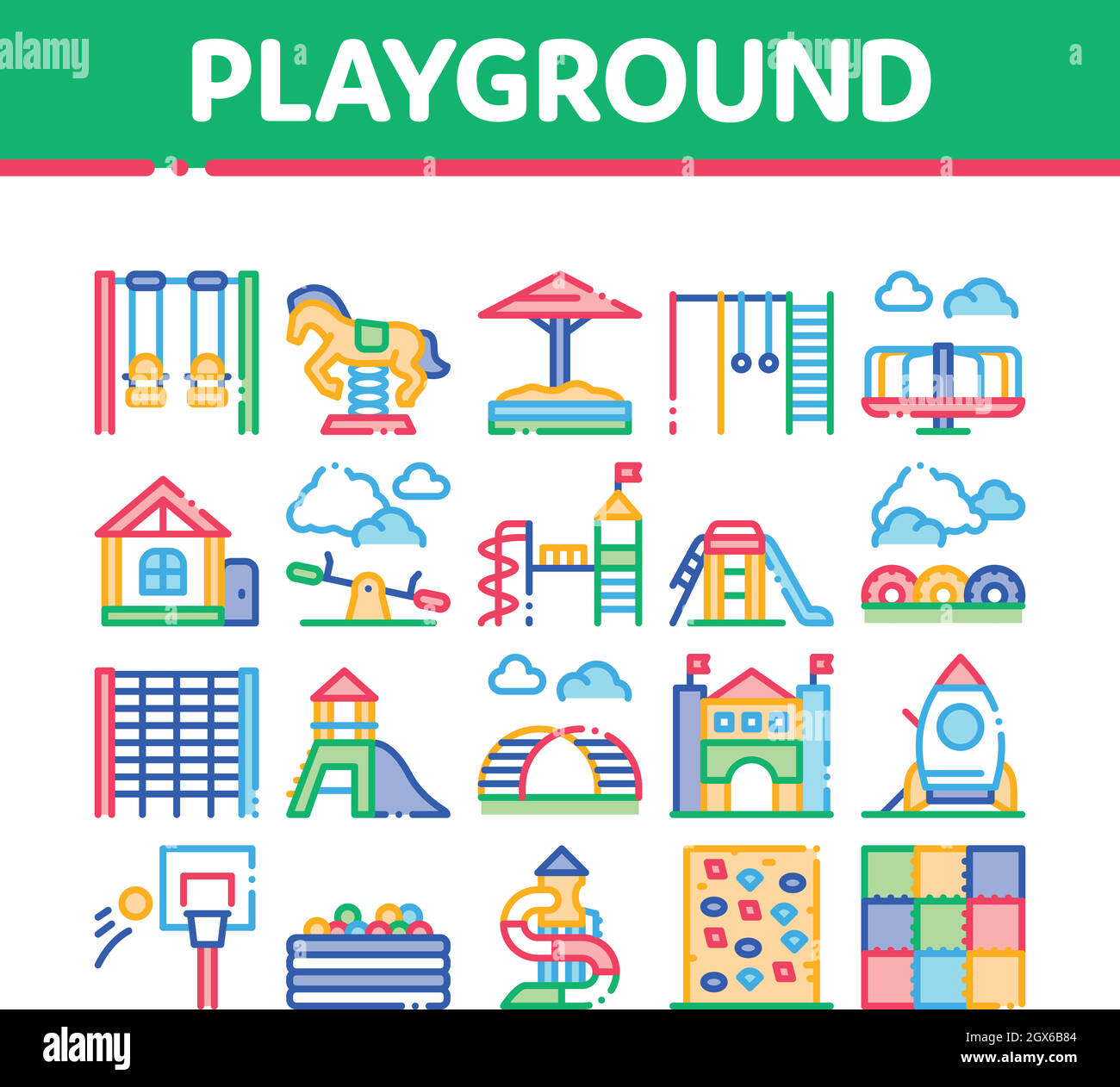 Playground Children Collection Icons Set Vector Stock Vector Image ...