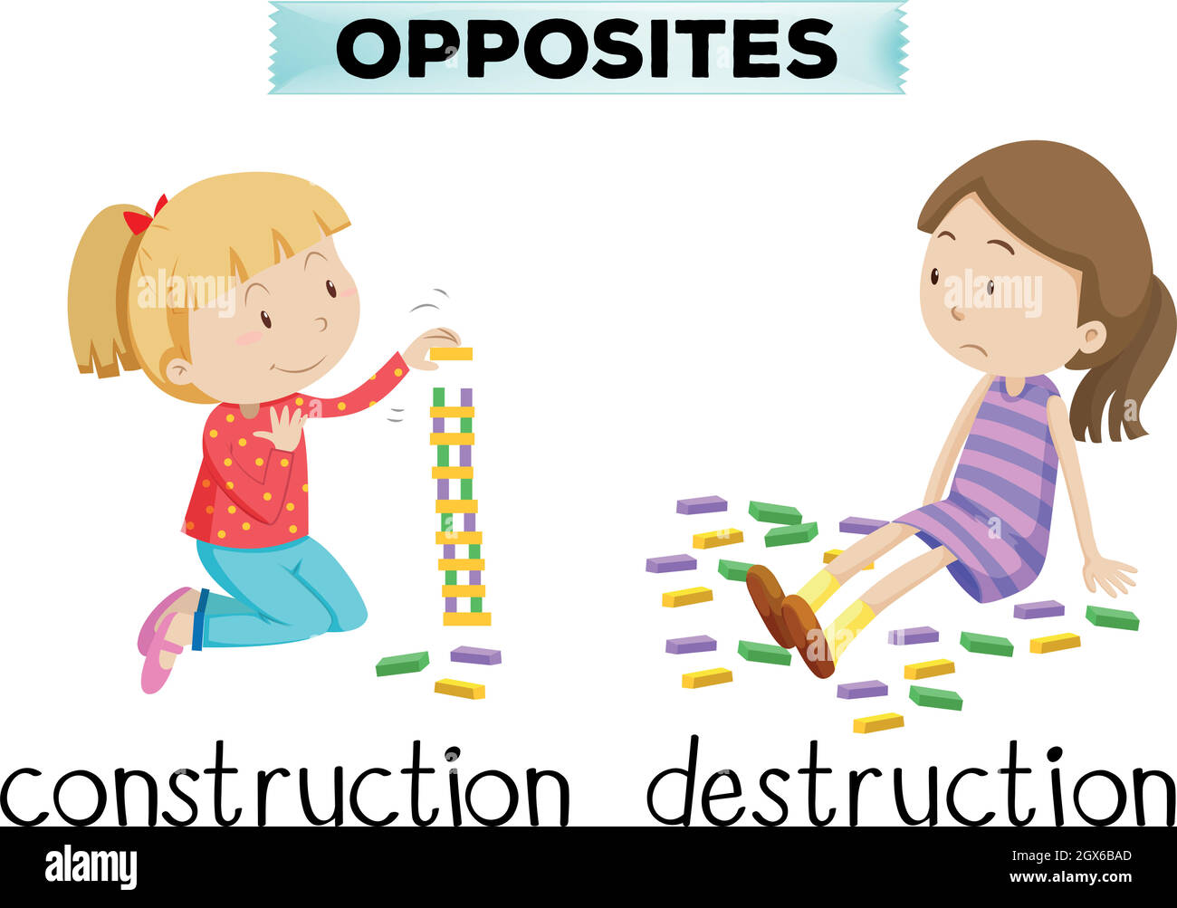 Flashcard for opposite words construction and destruction Stock Vector ...