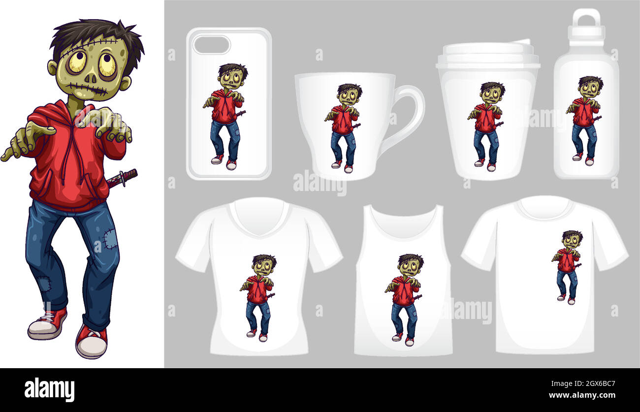 Graphic of zombie on different product templates Stock Vector Image ...