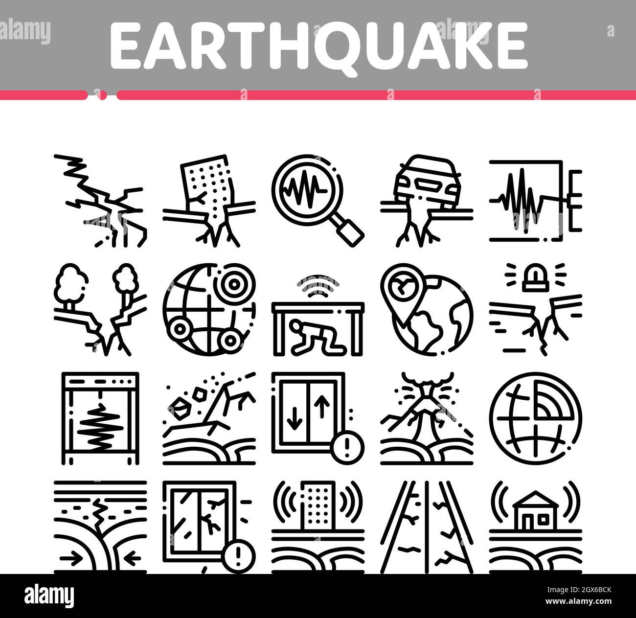 Earthquake Disaster Collection Icons Set Vector Stock Vector Image ...
