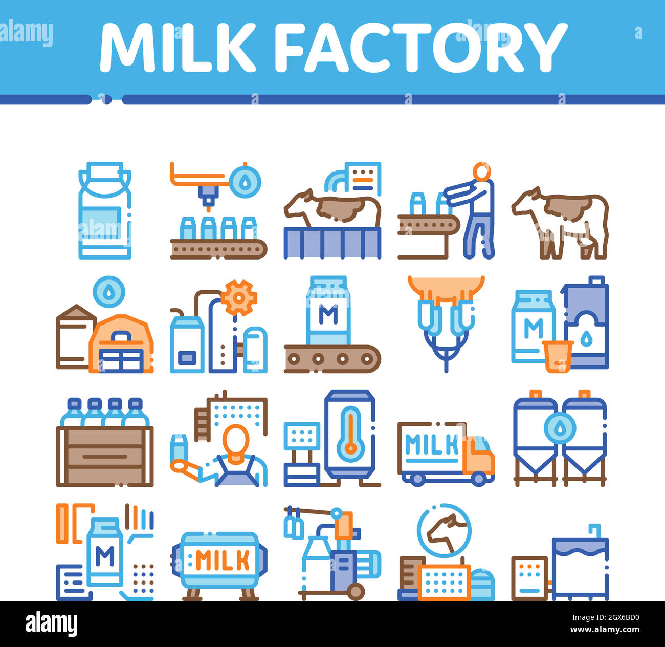 Milk Factory Product Collection Icons Set Vector Stock Vector Image ...