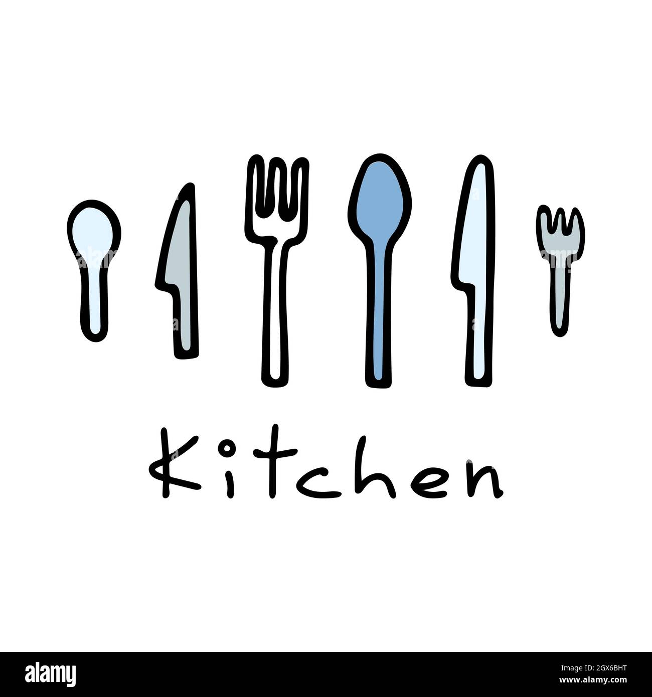 Vector illustration of cutlery in doodle style. Forks, knives and ...