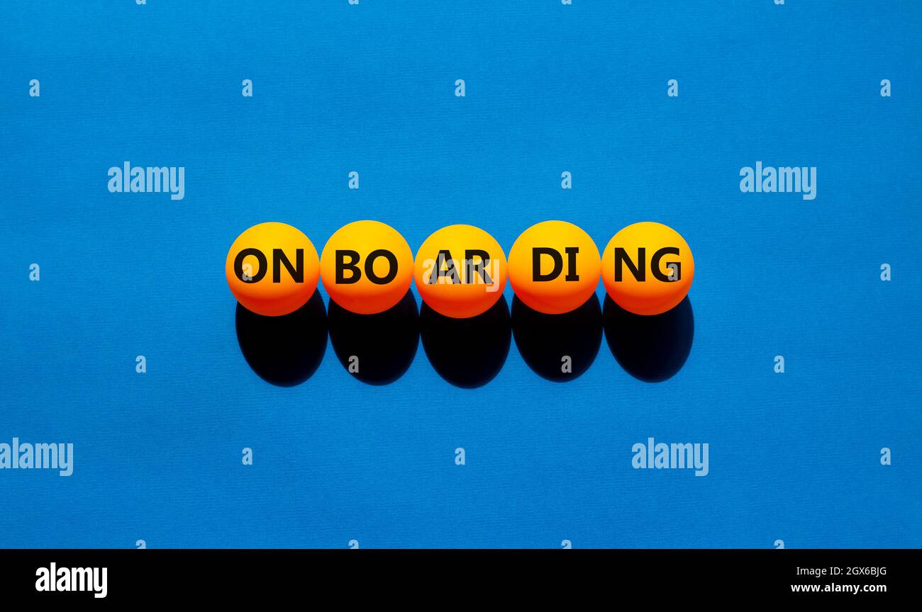 Success onboarding process symbol. Orange table tennis balls on blue ...