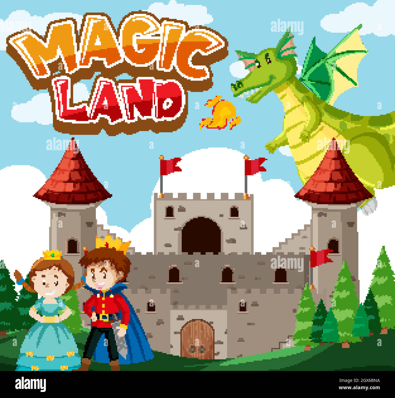 Font design for word magic land with dragon at the castle Stock Vector ...