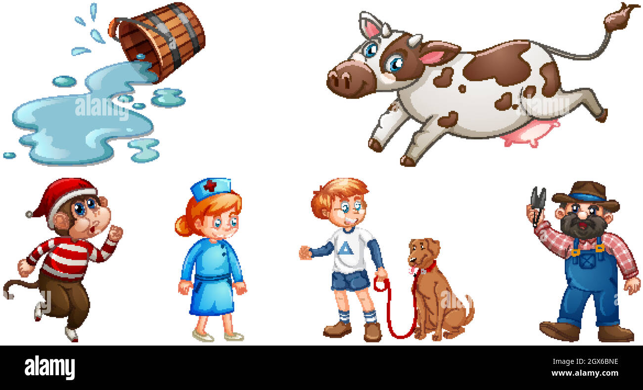 Set of different nursery rhyme character isolated on white background ...