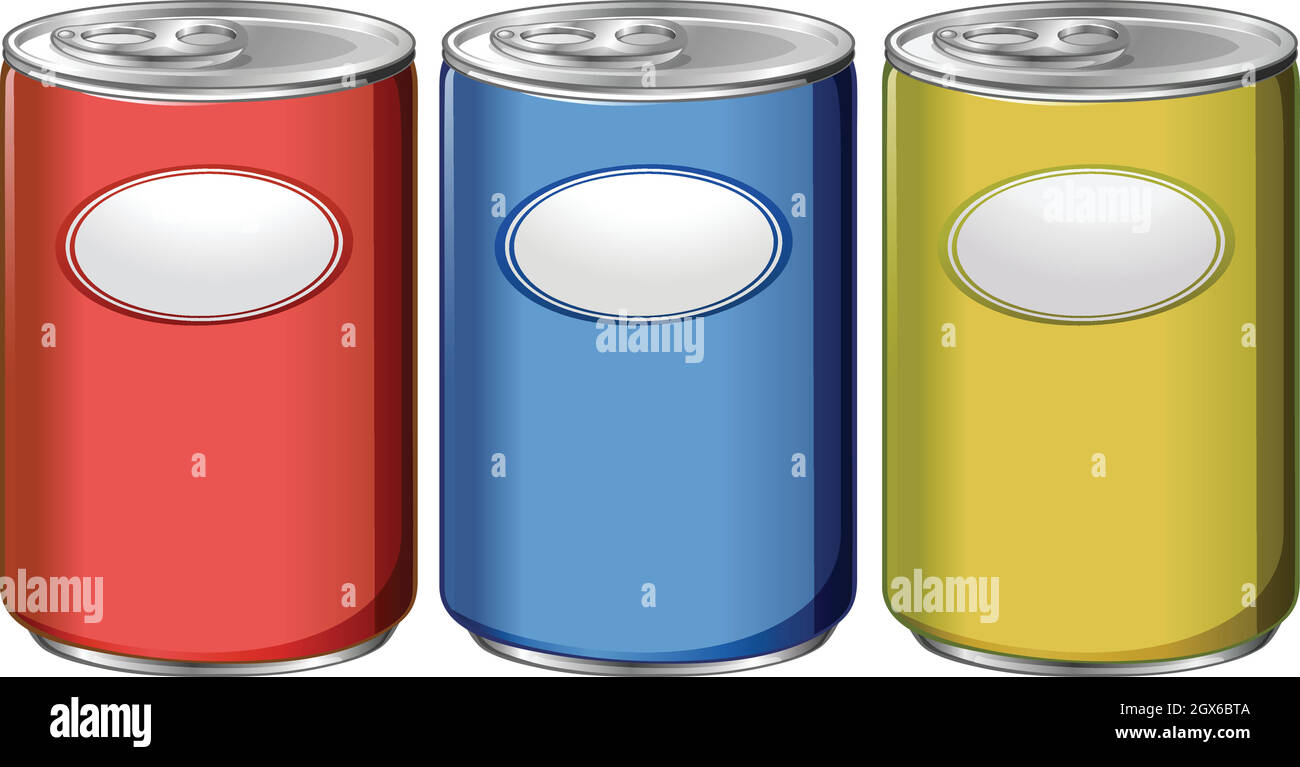 Three cans with different color labels Stock Vector Image & Art - Alamy