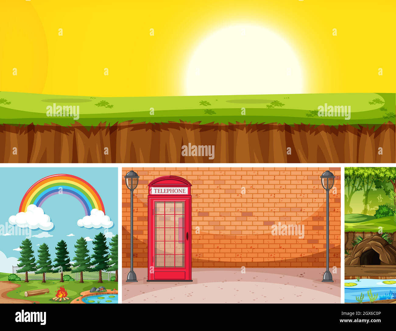Four different scenes in nature setting cartoon style Stock Vector ...