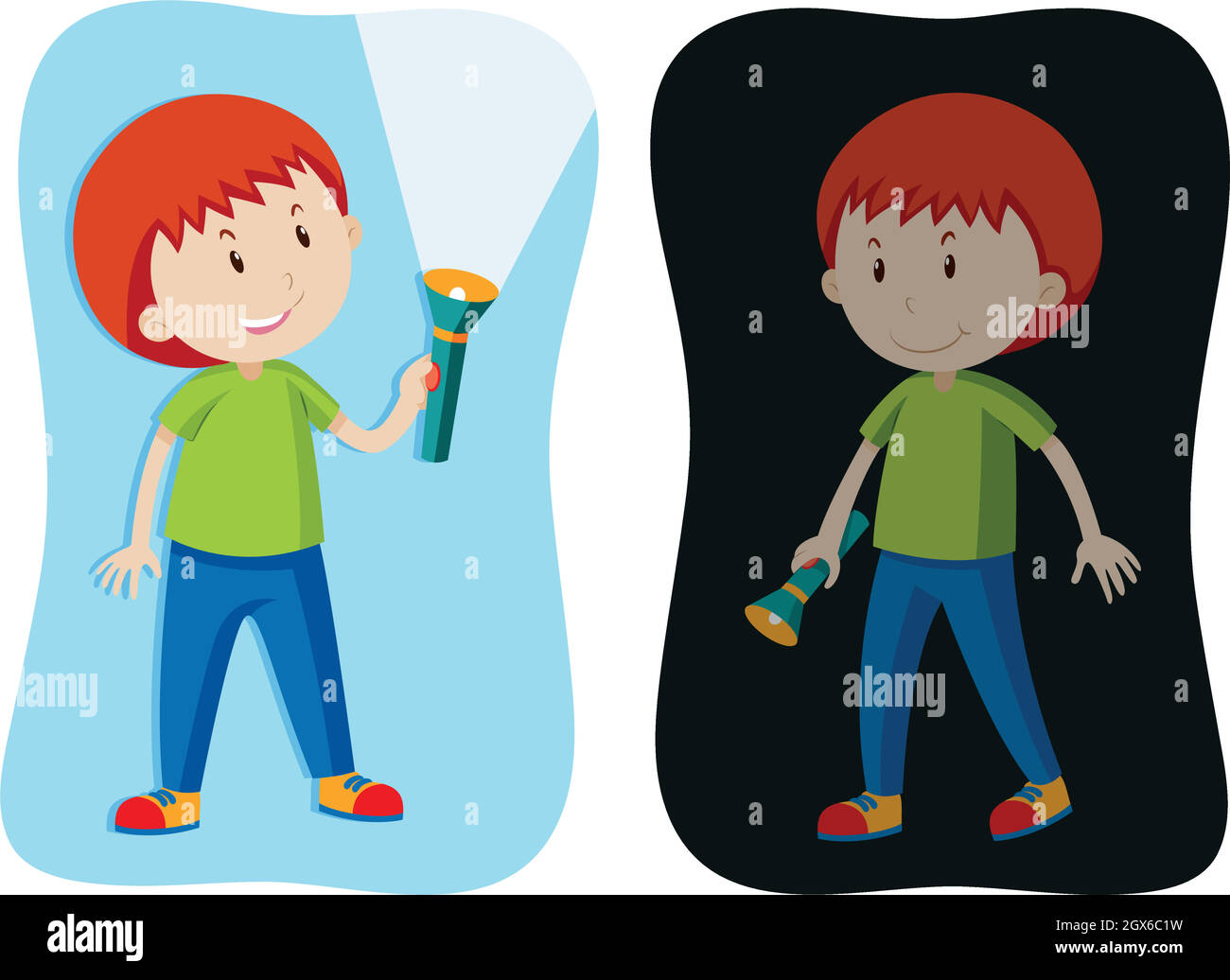 Boy with flashlight on and off Stock Vector Image & Art - Alamy