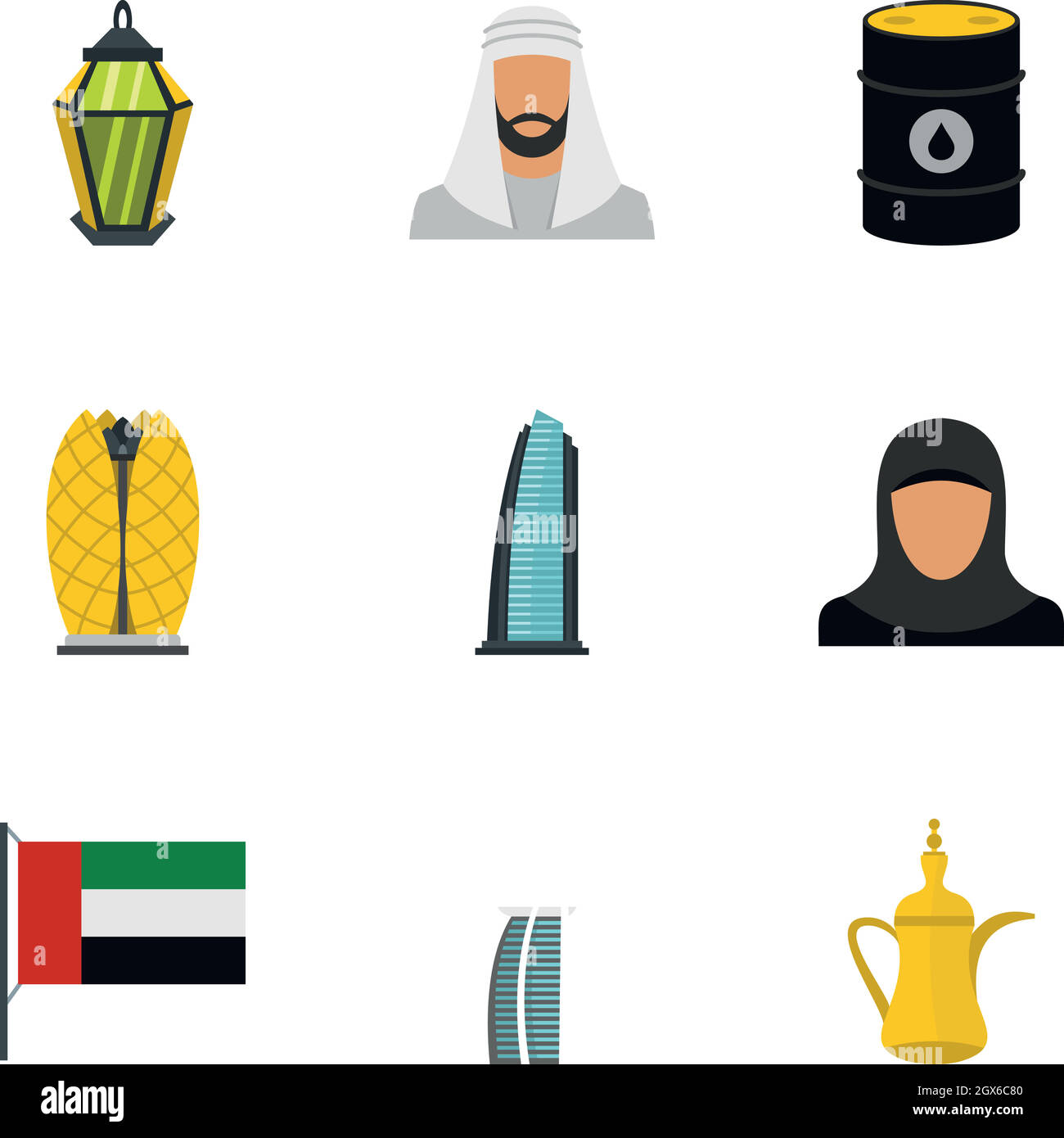 Culture features of UAE icons set, flat style Stock Vector Image & Art ...