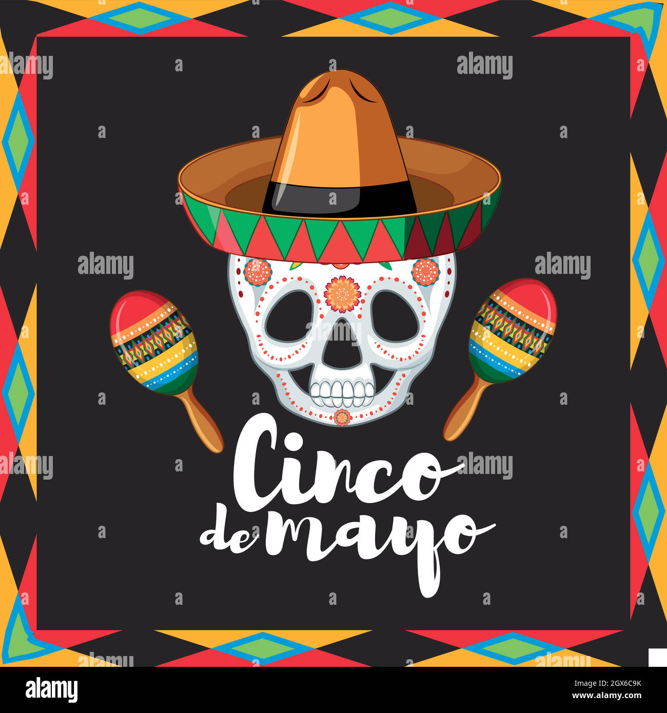 Cinco de Mayo card template with skull wearing hat Stock Vector Image ...