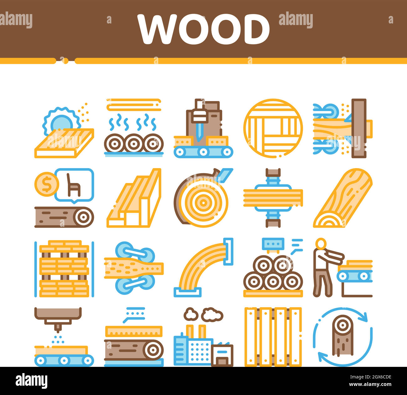 Wood Production Plant Collection Icons Set Vector Stock Vector Image ...