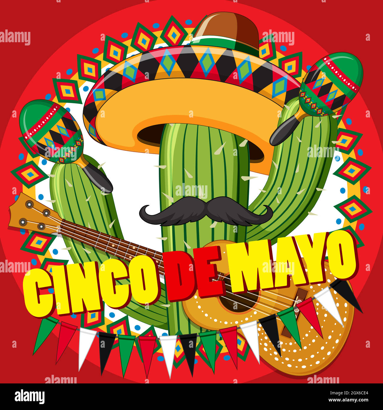 Cinco de Mayo card template with cactus and guitar Stock Vector Image ...