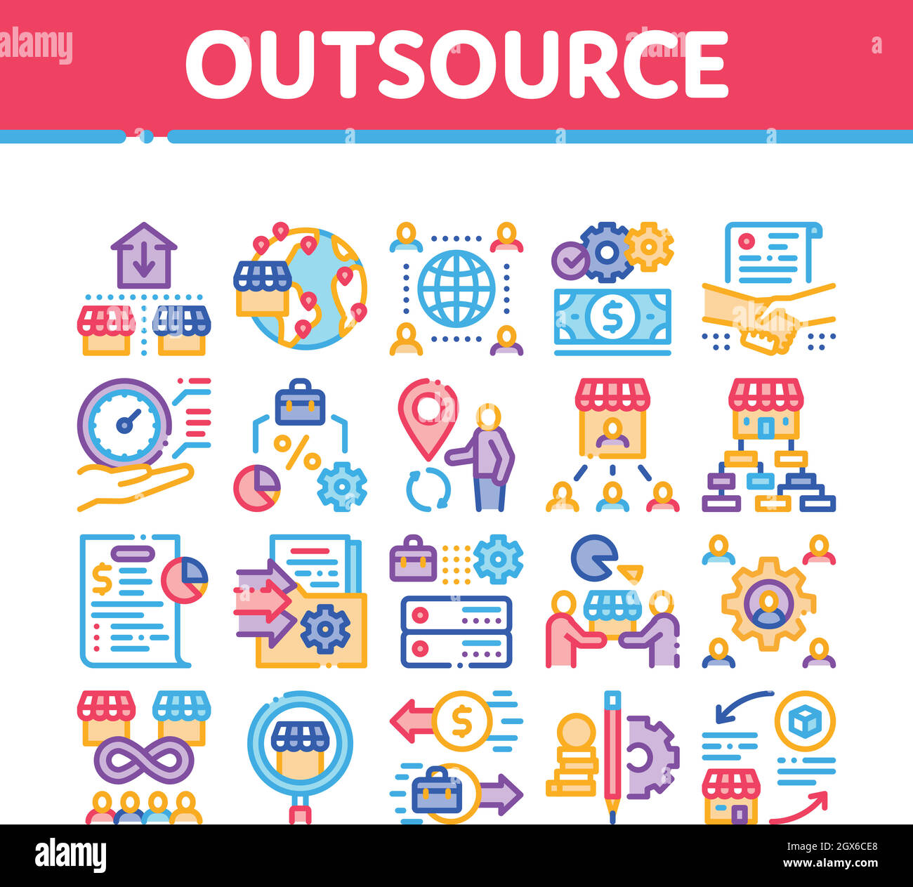 Outsource Management Collection Icons Set Vector Stock Vector Image ...