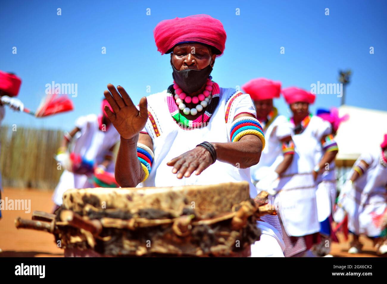 African traditional dancers celebrating Heritage Day in South Africa at ...