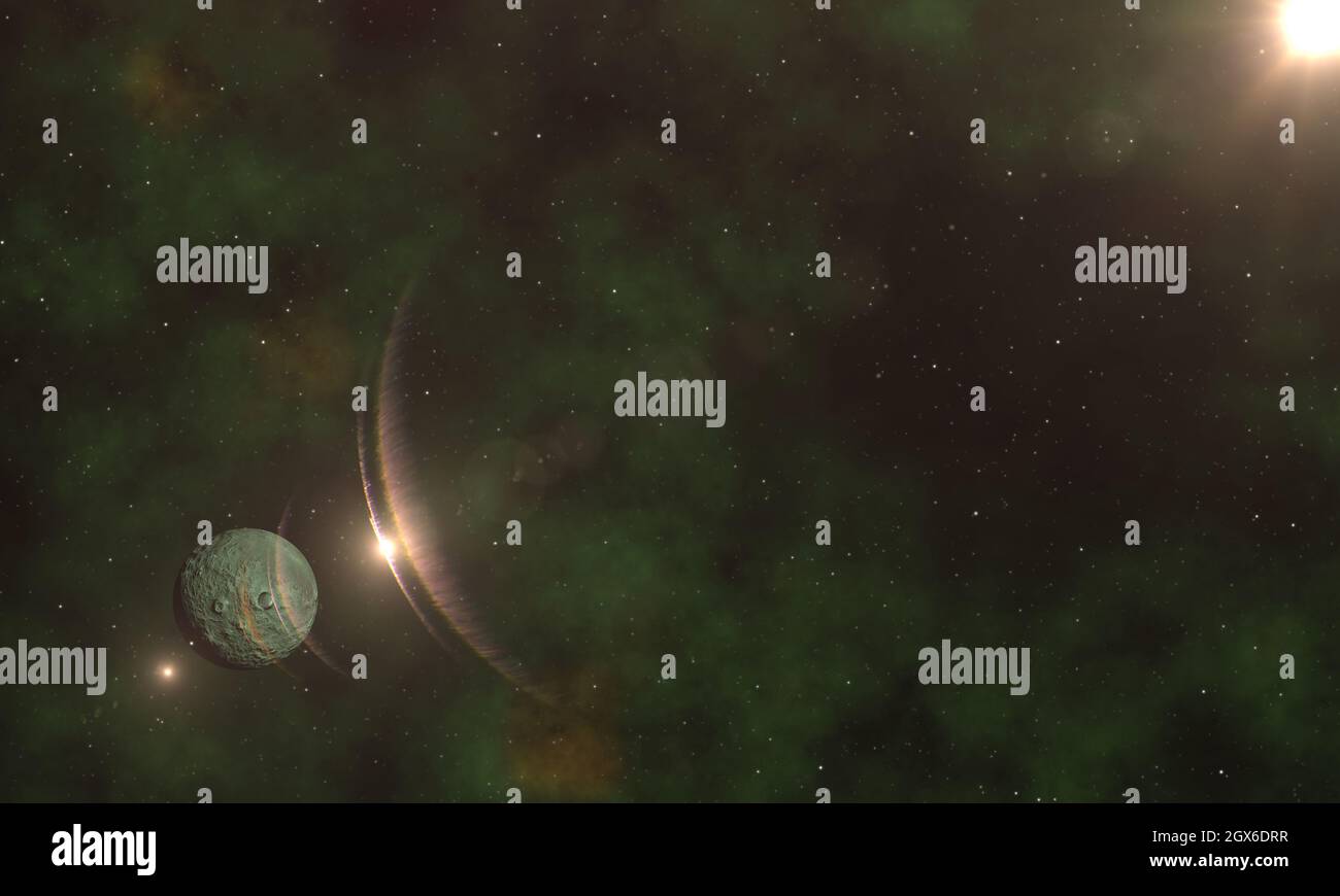 3D render of interstellar travel through the background of starry space ...