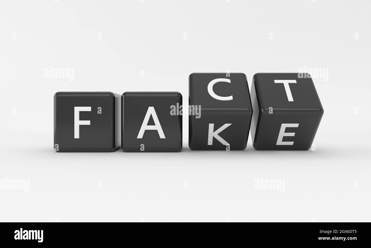 3D render of fact to fake change . Transition with black cubes or ...