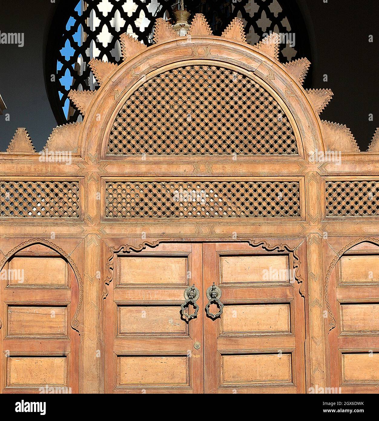 The traditional and handcrafted door of Quaraouiyine library in Fez in ...