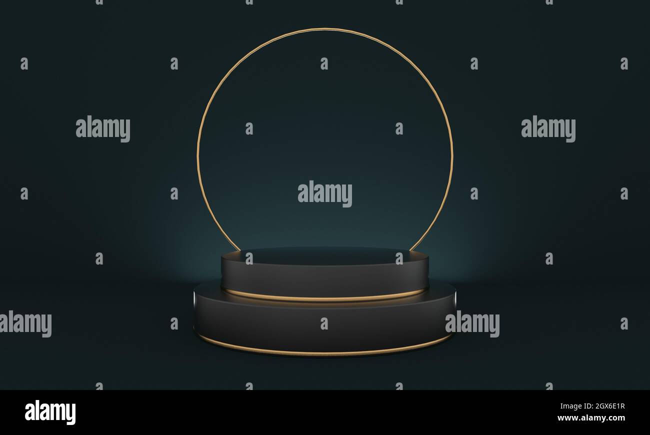 3D render of an elegant black round podium stand or platform with ...