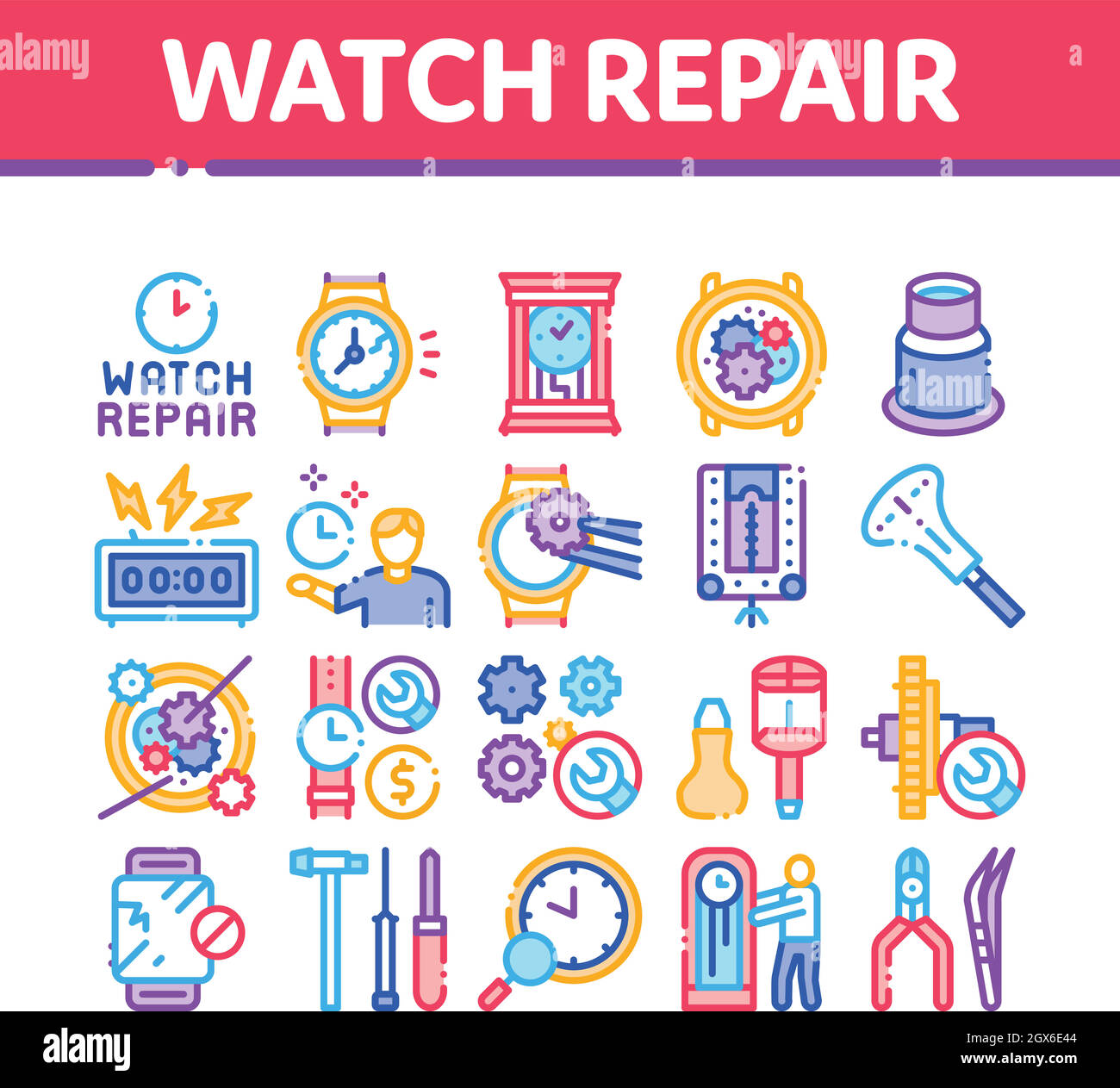 Watch Repair Service Collection Icons Set Vector Stock Vector Image ...