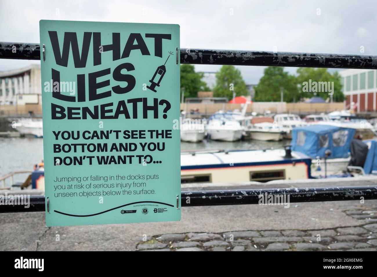 Danger of drowning signs placed on the harbourside in Bristol. Sadly ...