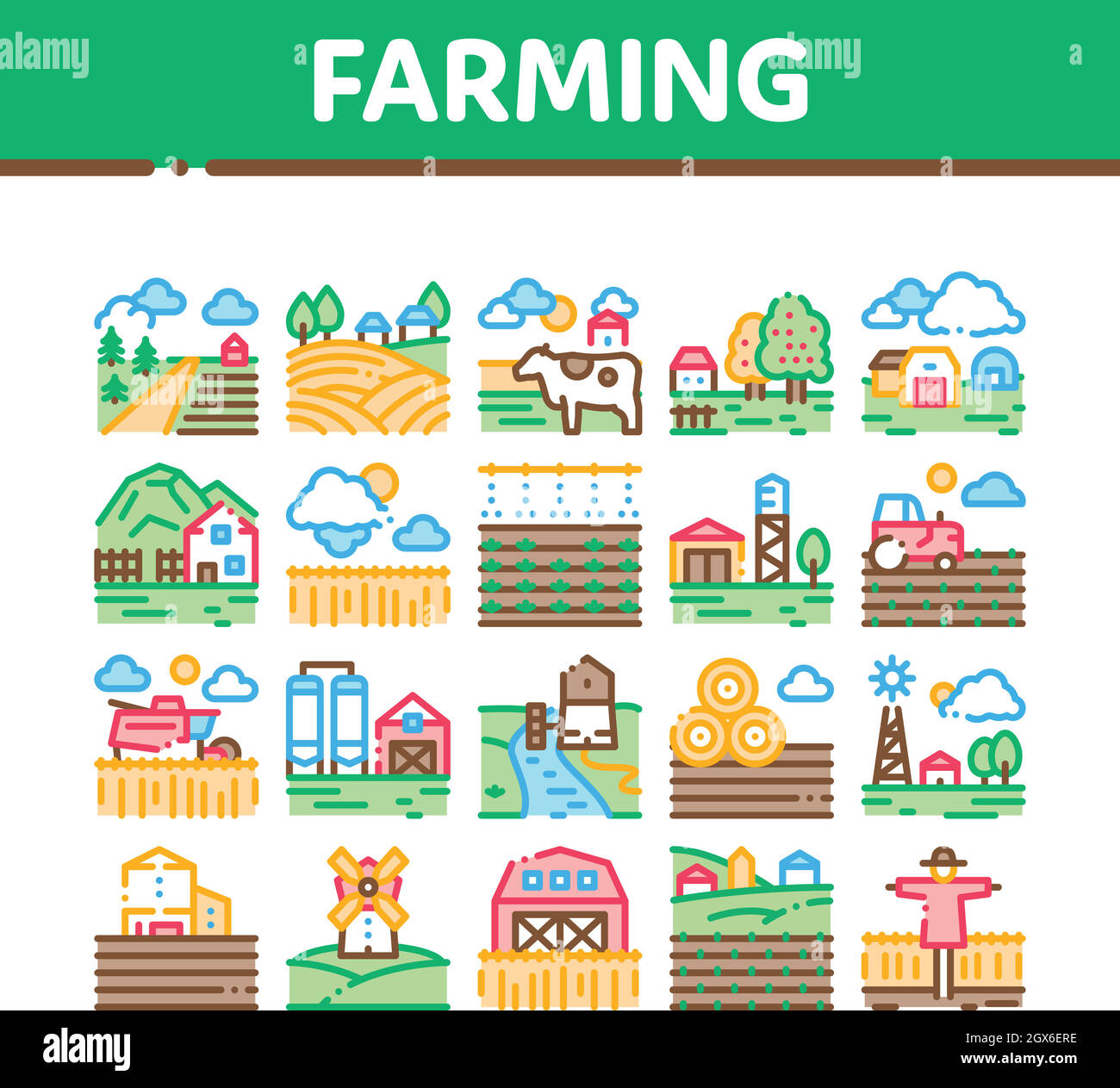 Farming Landscape Collection Icons Set Vector Stock Vector Image & Art ...