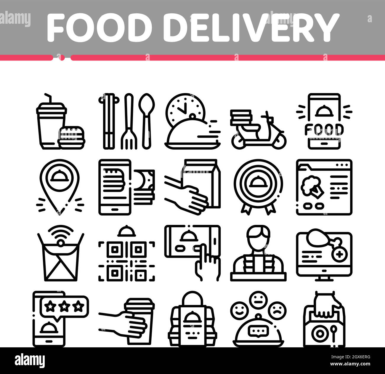Food Delivery Service Collection Icons Set Vector Stock Vector Image ...