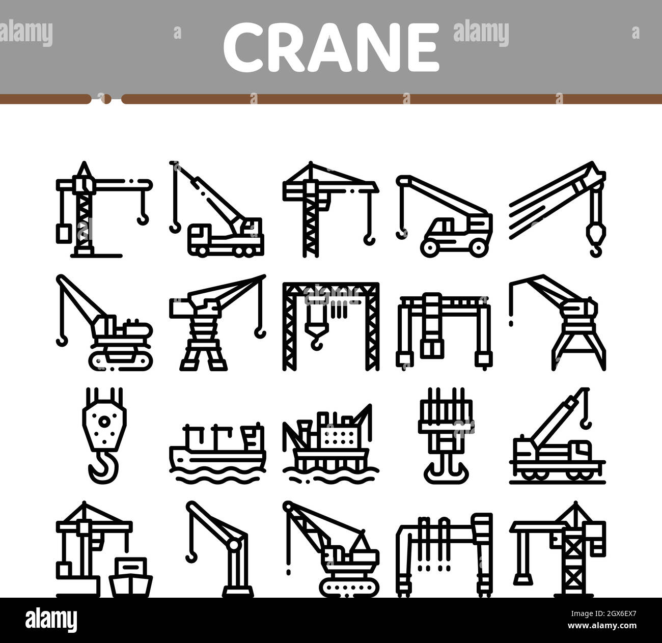 Crane Building Machine Collection Icons Set Vector Stock Vector Image ...