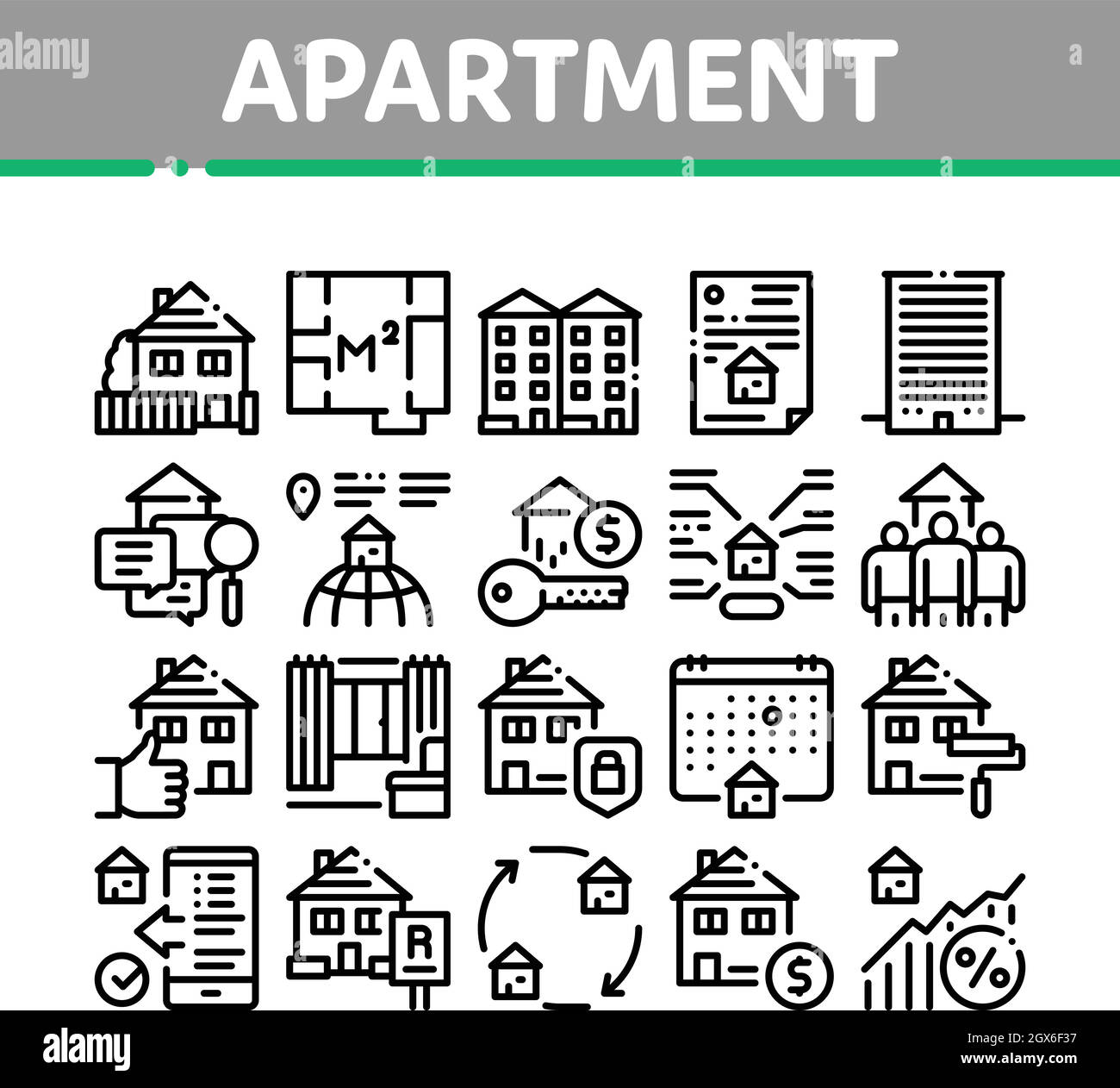 Apartment Building Collection Icons Set Vector Illustrations Stock ...