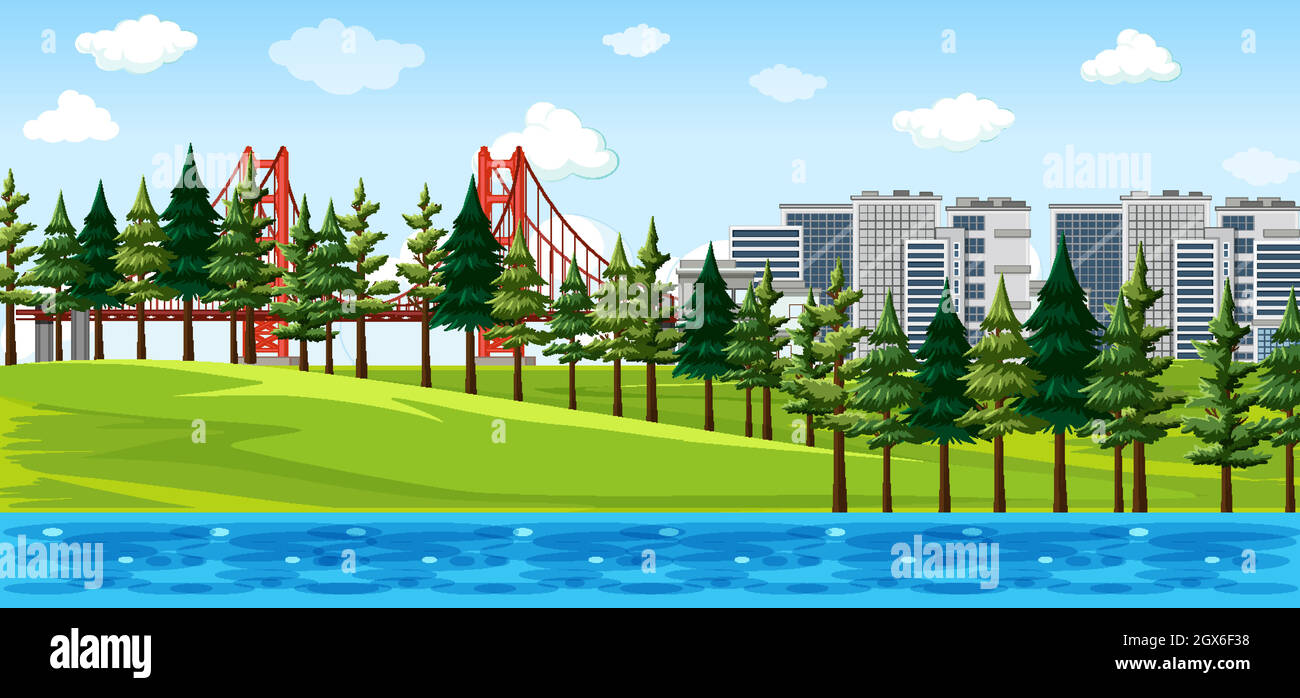 Landscape view lake town Stock Vector Images - Alamy