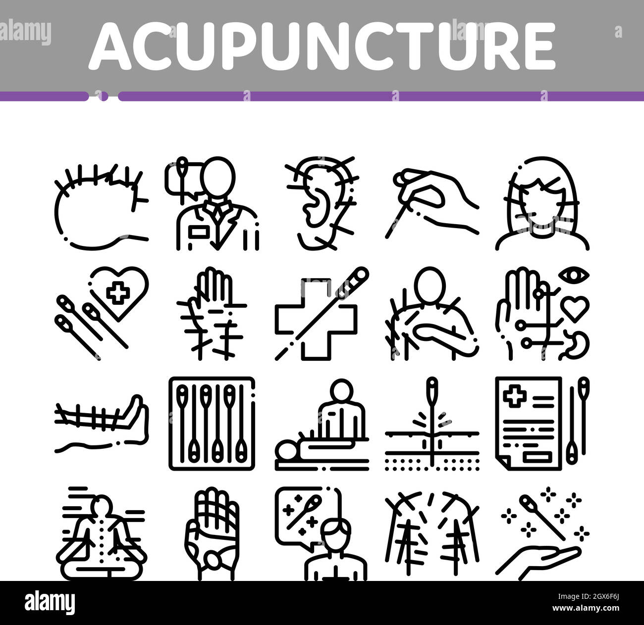 Acupuncture Therapy Collection Icons Set Vector Stock Vector Image ...