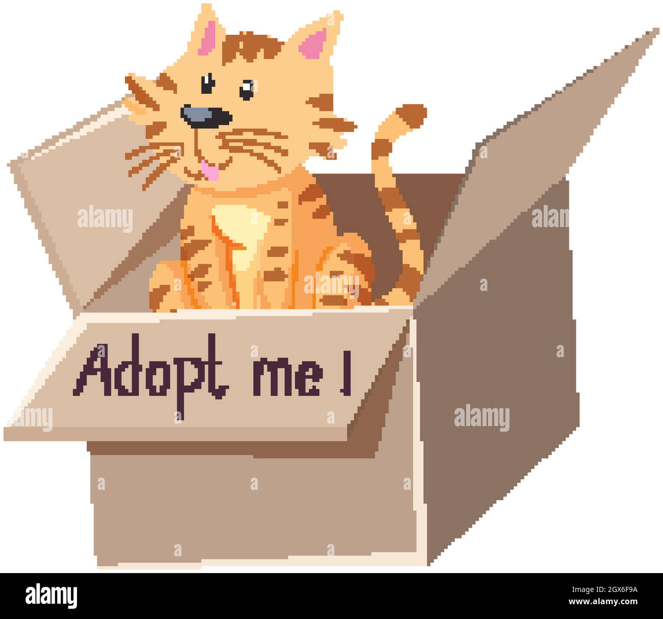 Cute cat or kitten in the box with adopt me text on the box cartoon ...