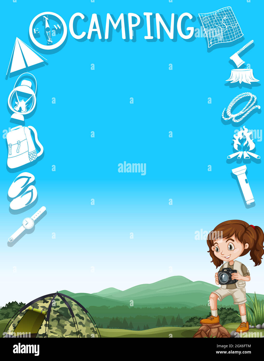 Border design with girl and camping tools Stock Vector Image & Art - Alamy