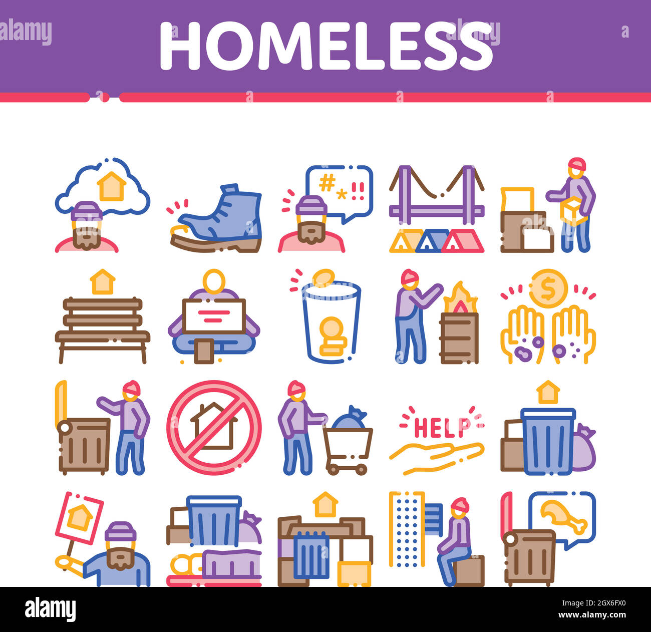 Homeless Beggar People Collection Icons Set Vector Stock Vector Image ...