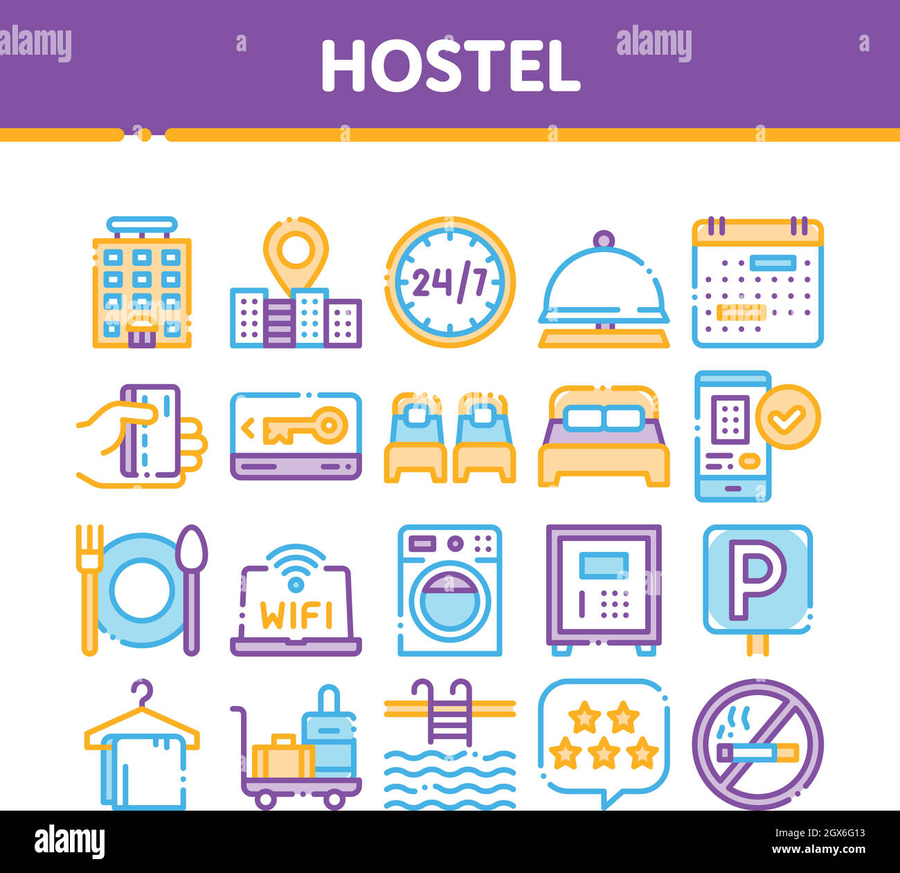 Collection Hostel Elements Vector Sign Icons Set Stock Vector Image ...