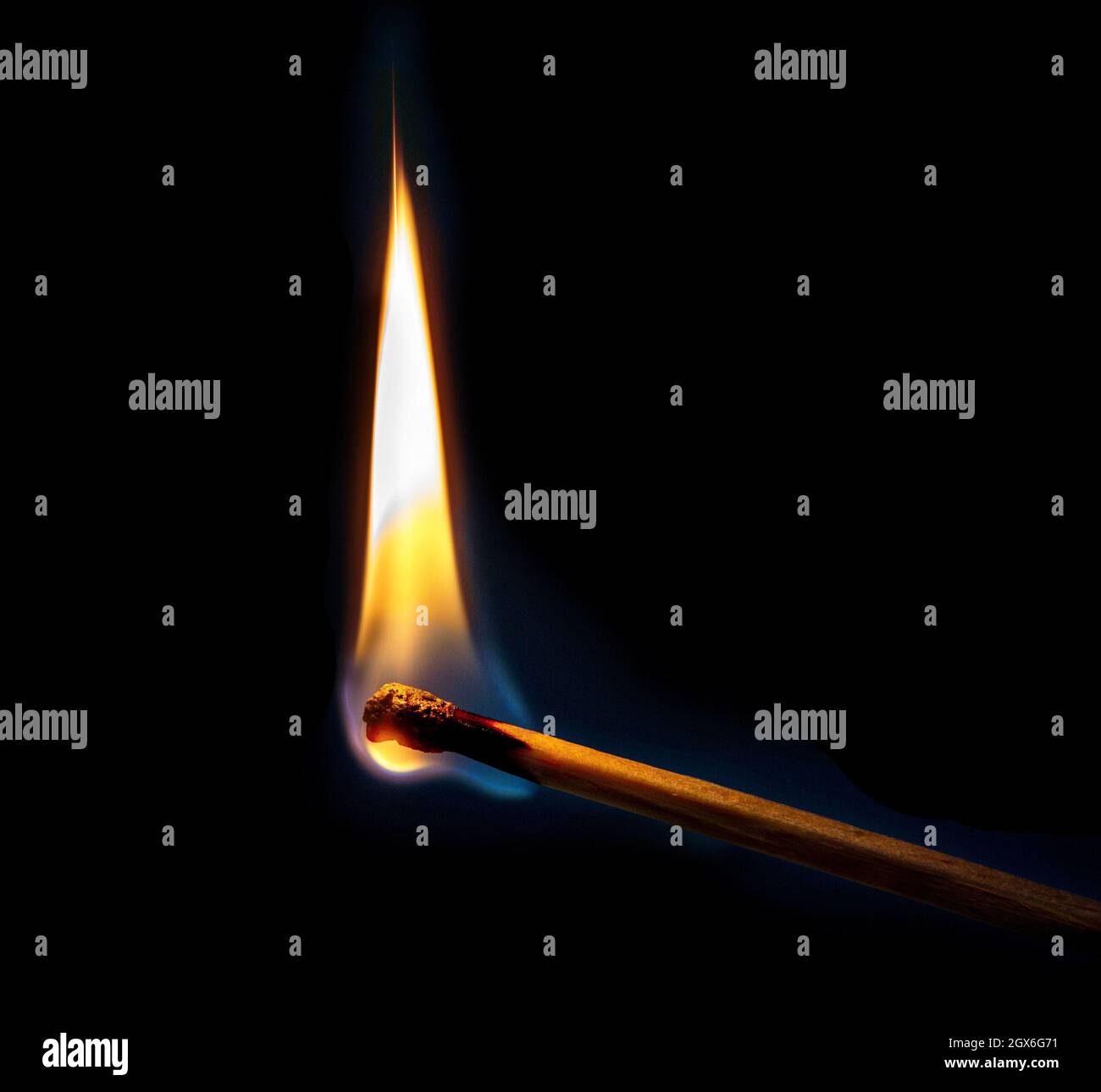 Burning match with fire on a black background. Ignition of a match ...