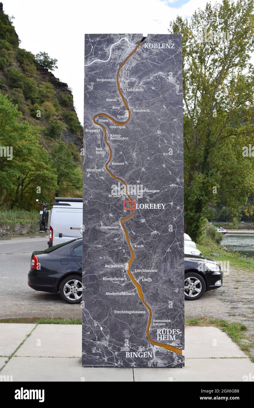 Loreley map on a stone, parking lot right at the rock Stock Photo - Alamy