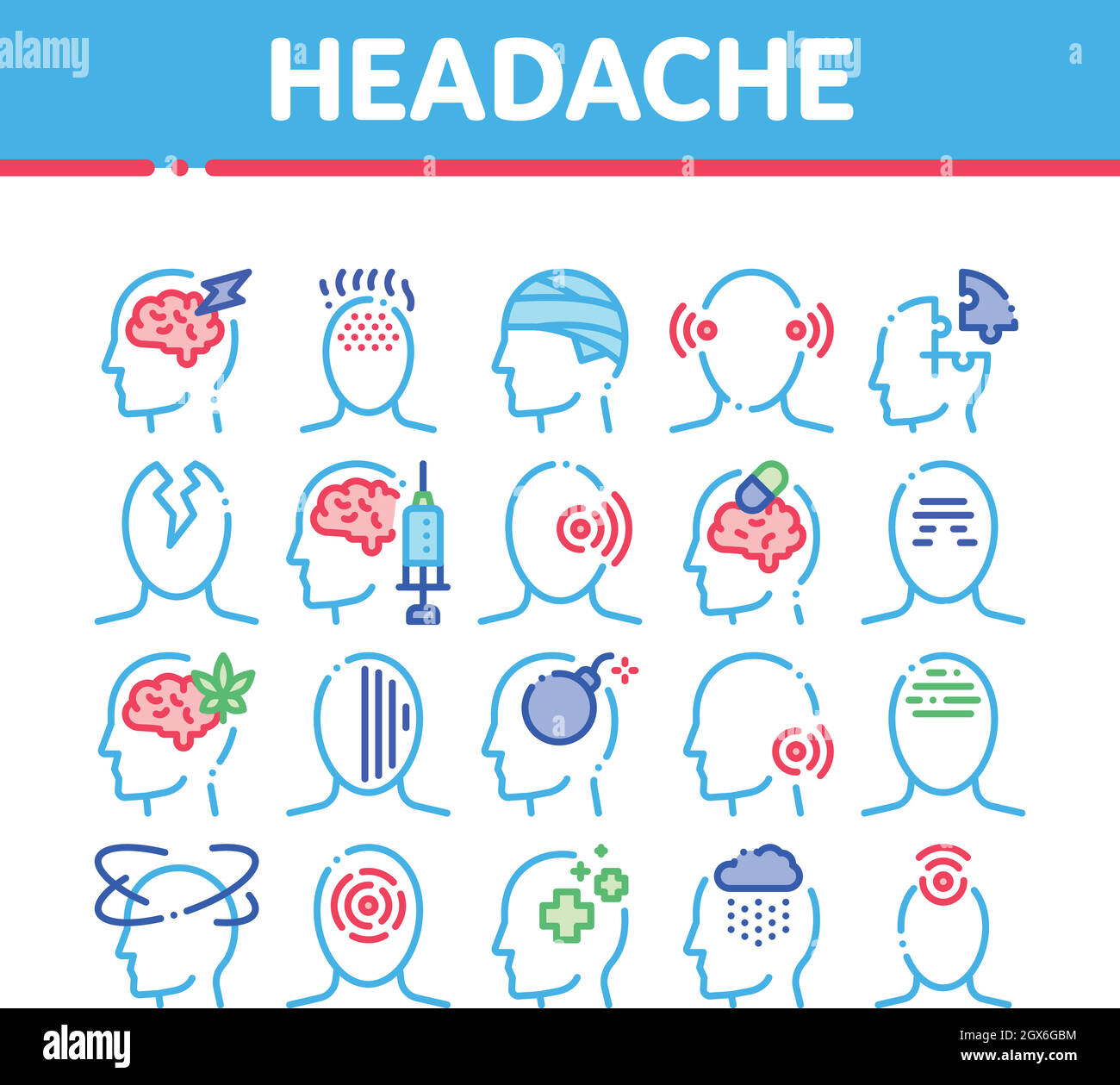 Headache Collection Elements Vector Icons Set Stock Vector Image & Art ...