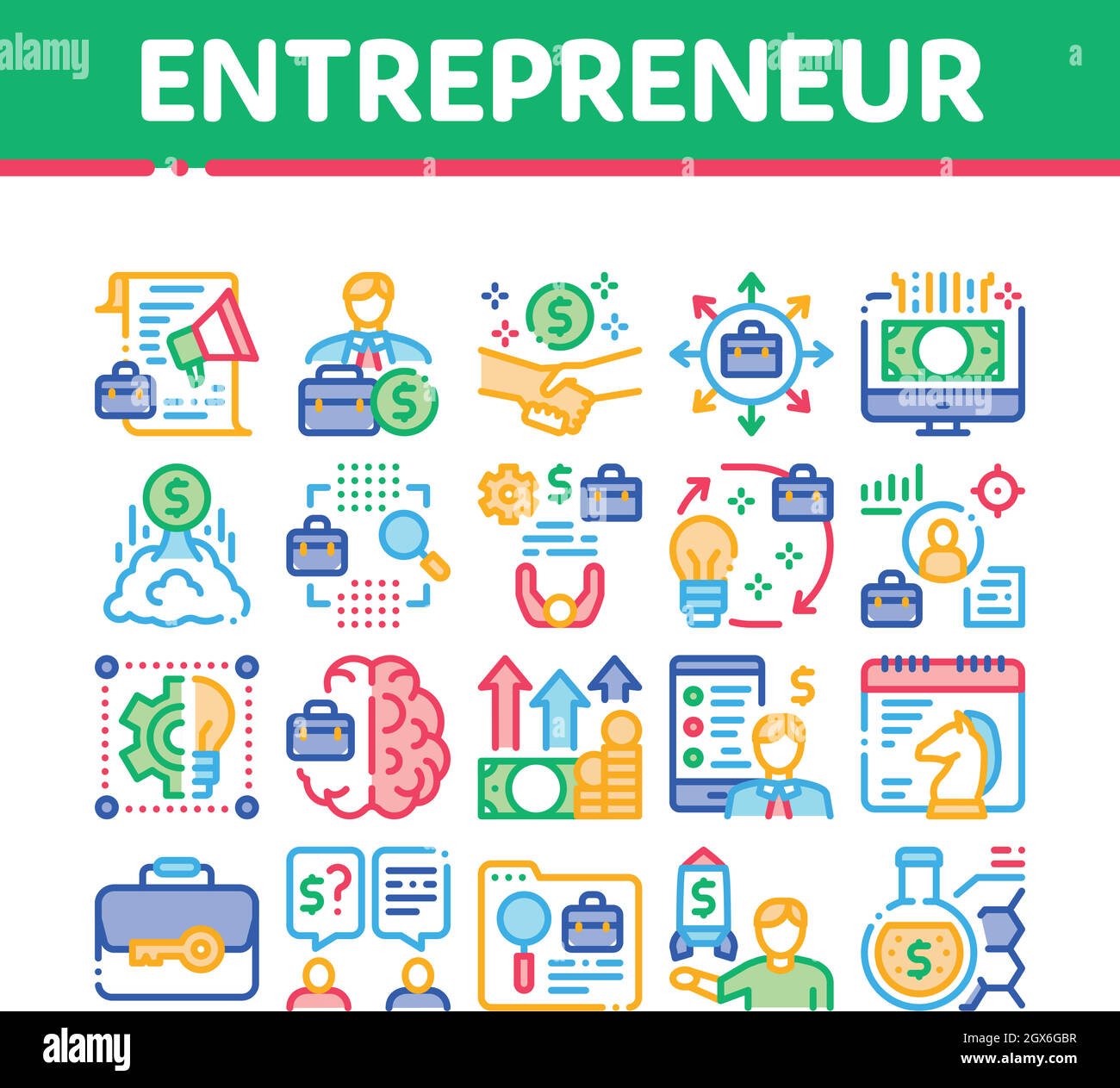Entrepreneur Business Collection Icons Set Vector Stock Vector Image ...