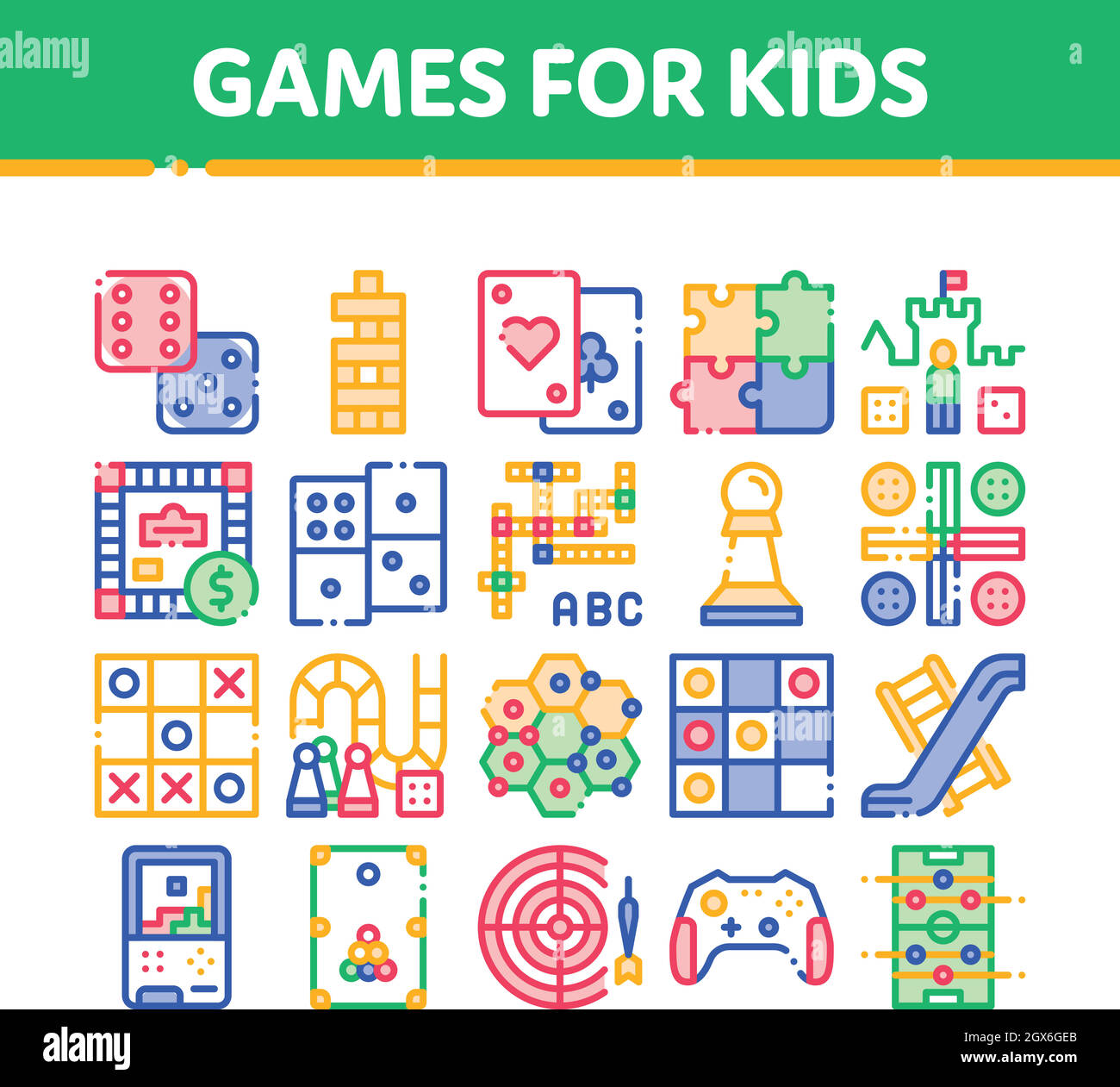Interactive Kids Games Vector Thin Line Icons Set Stock Vector Image ...