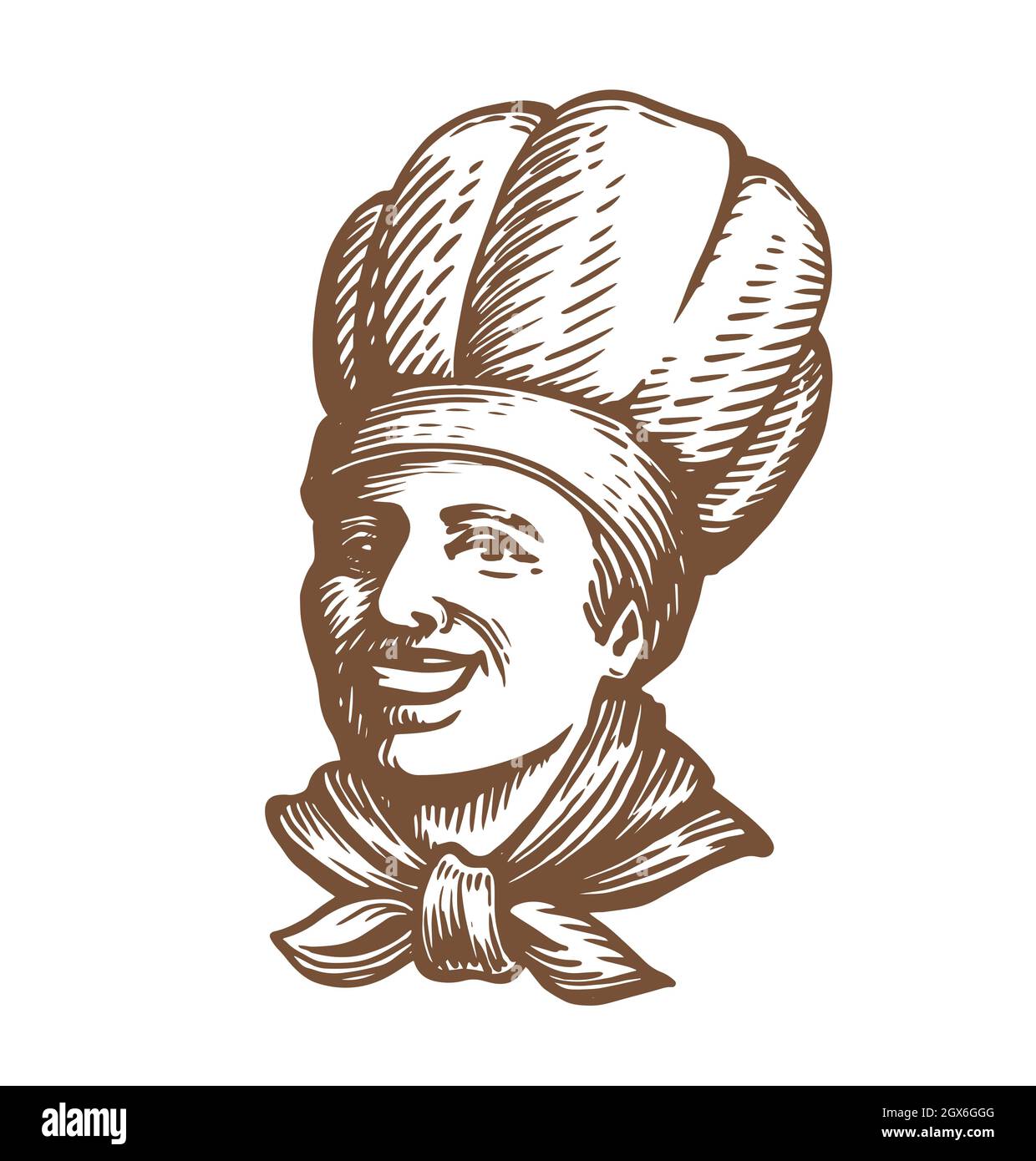 Smiling restaurant chef. Vector illustration sketch in vintage style ...