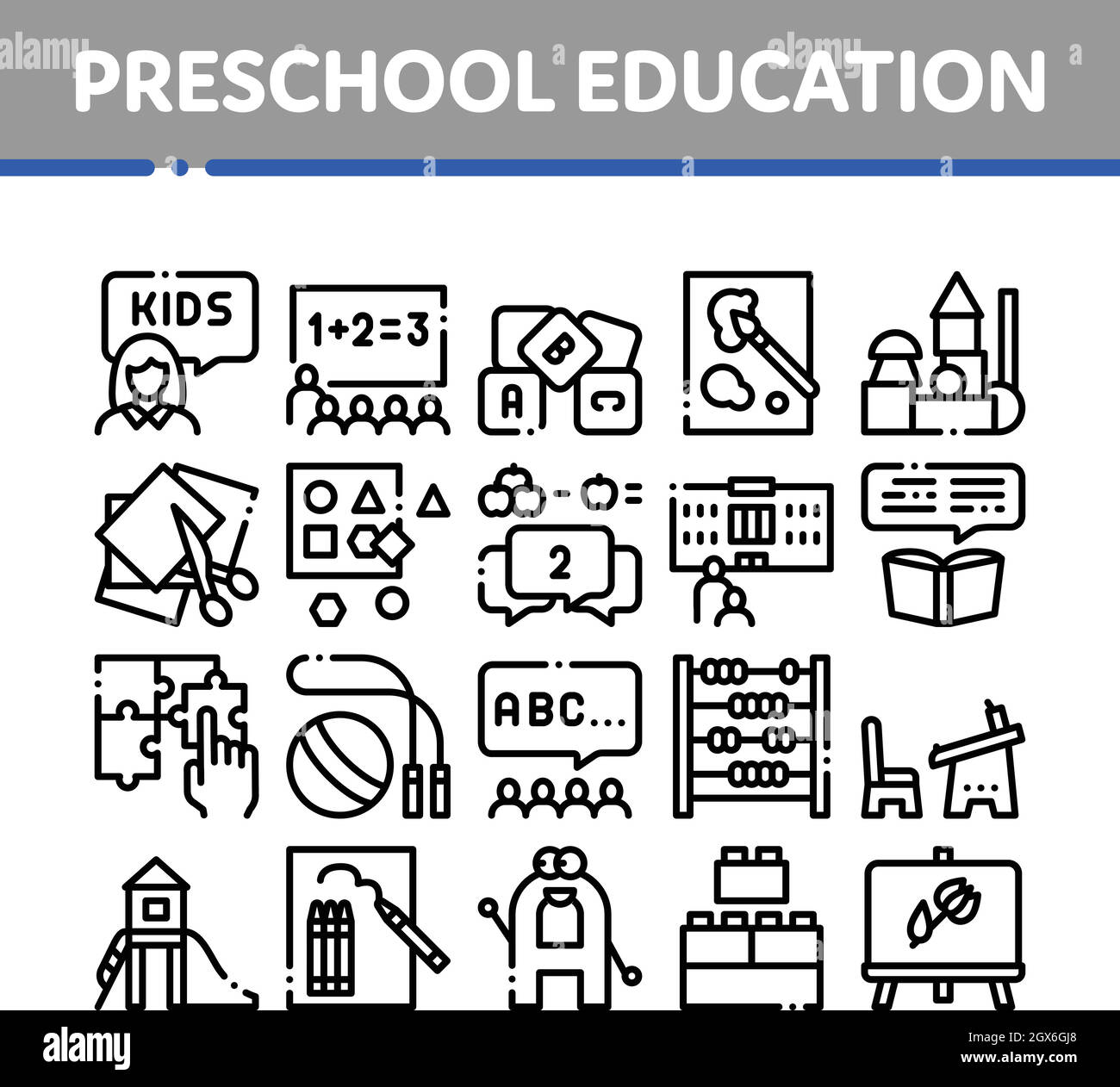 Preschool Education Collection Icons Set Vector Stock Vector Image ...