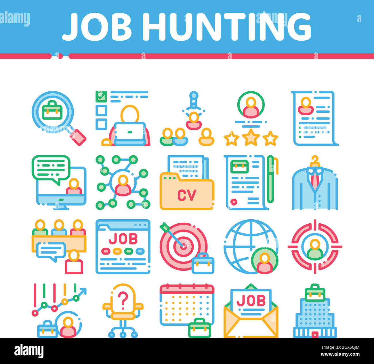 Job Hunting Collection Elements Vector Icons Set Stock Vector Image ...