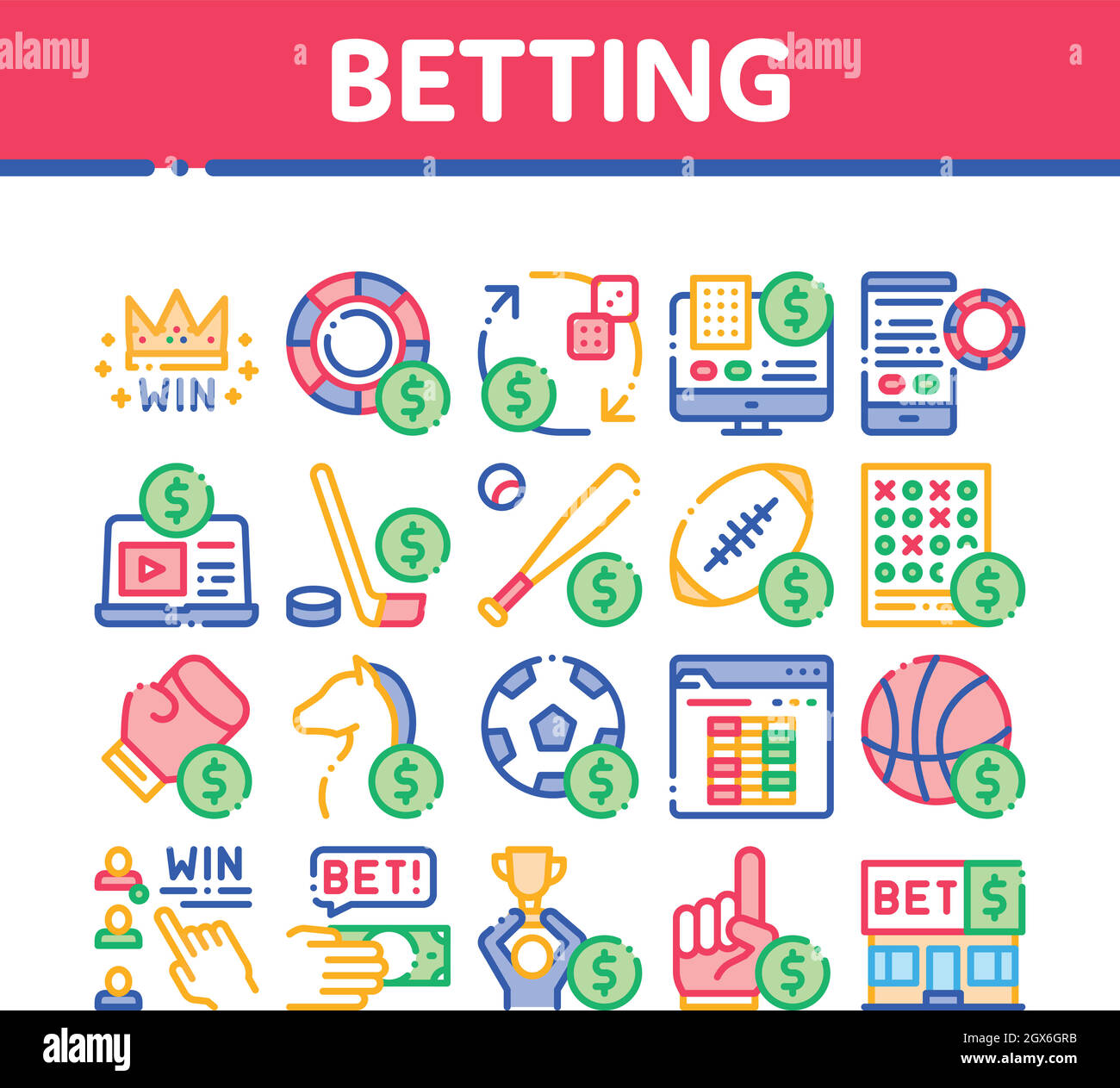 Betting And Gambling Collection Icons Set Vector Stock Vector Image ...
