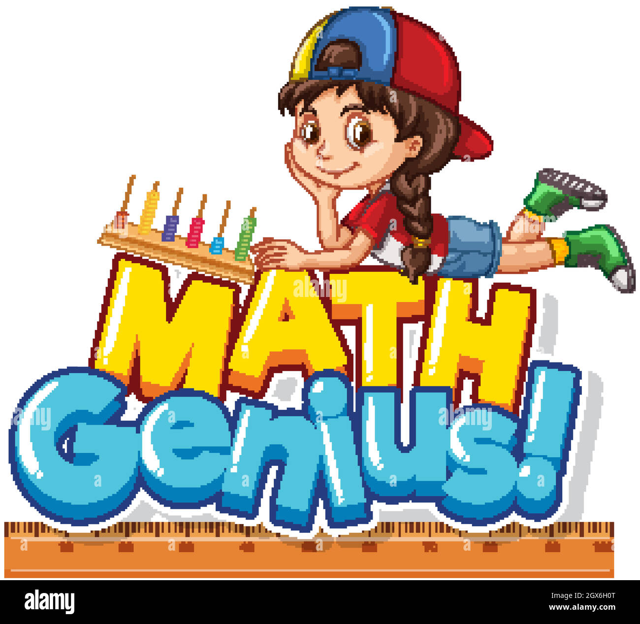 Font design for word math genius with cute girl Stock Vector Image ...