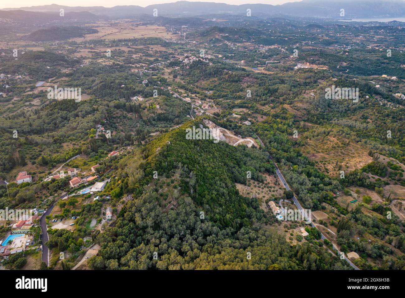 Aerial drone view over typical rural landscape in central Island of ...