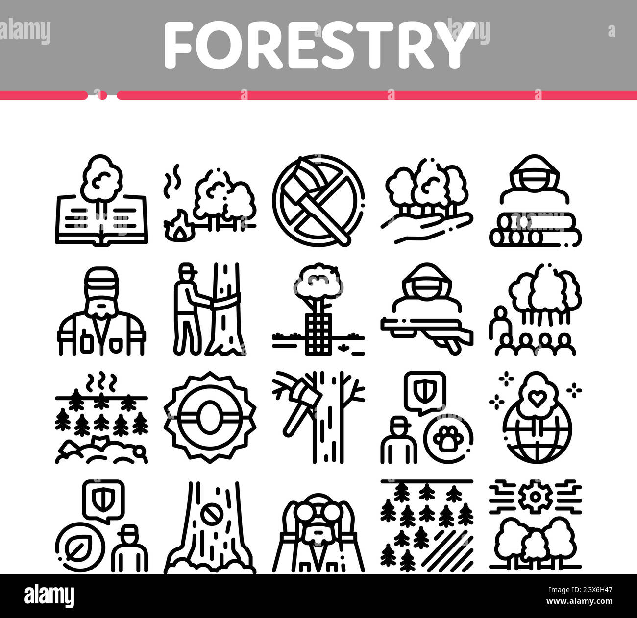Forestry Lumberjack Collection Icons Set Vector Stock Vector Image ...