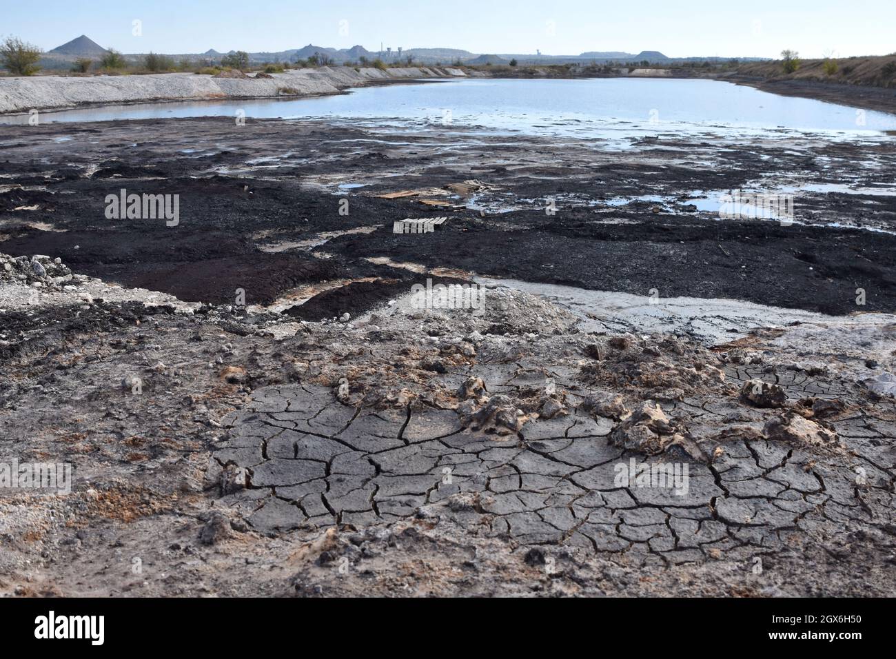 One of three slime-pits of the local phenol manufacturing plant is seen ...