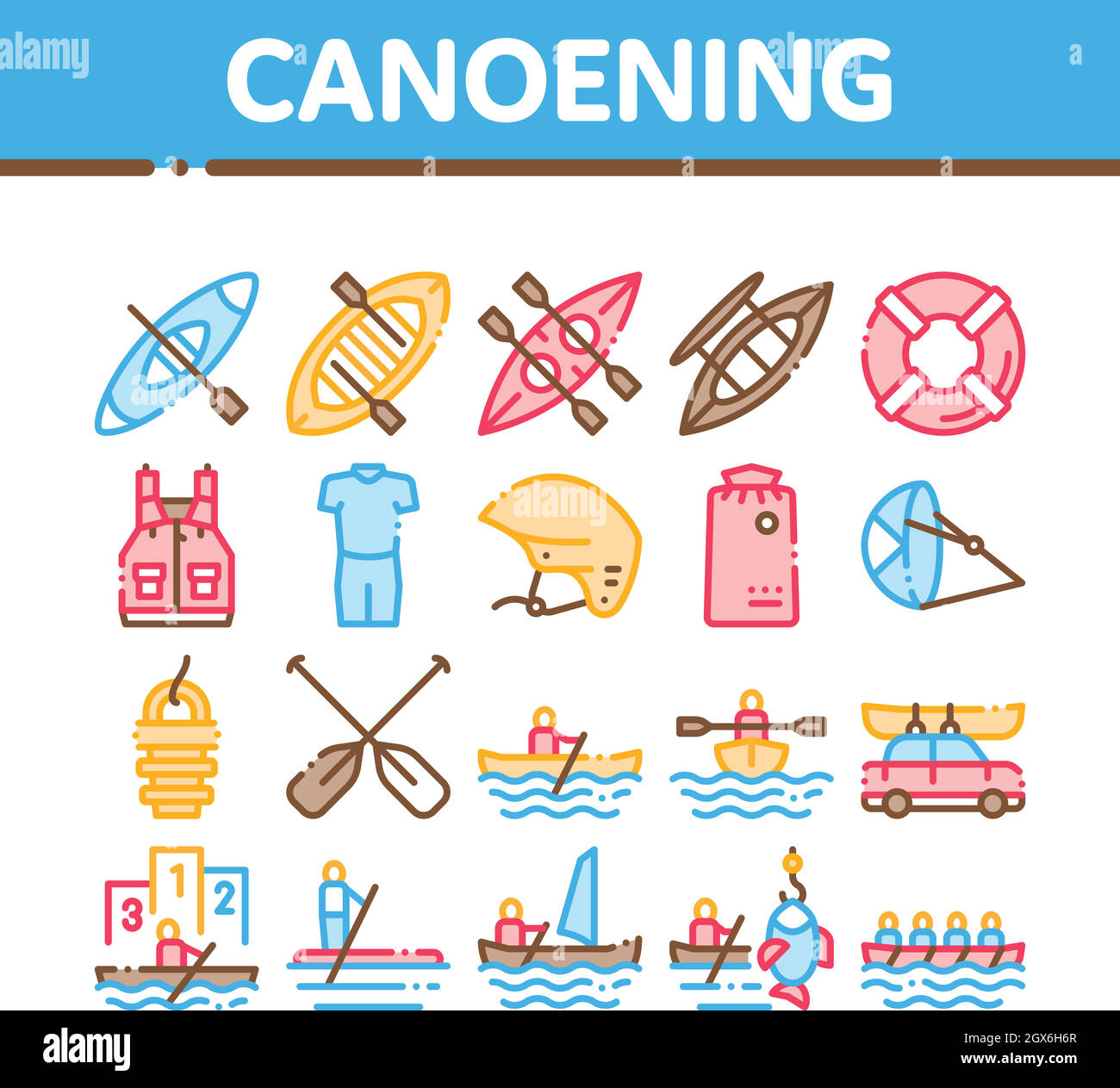 Canoeing Collection Elements Icons Set Vector Stock Vector Image & Art ...