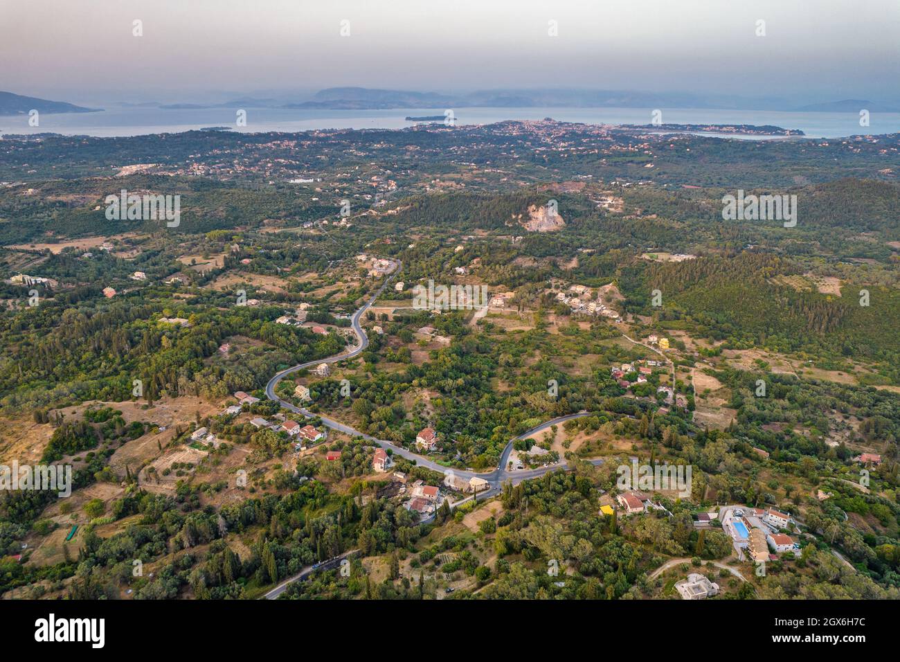 Aerial drone view over typical rural landscape in central Island of ...