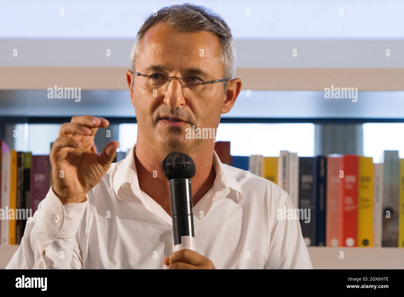 Israeli writer Eshkol Nevo ( אשכול נבו ) portrayed during a lesson in ...